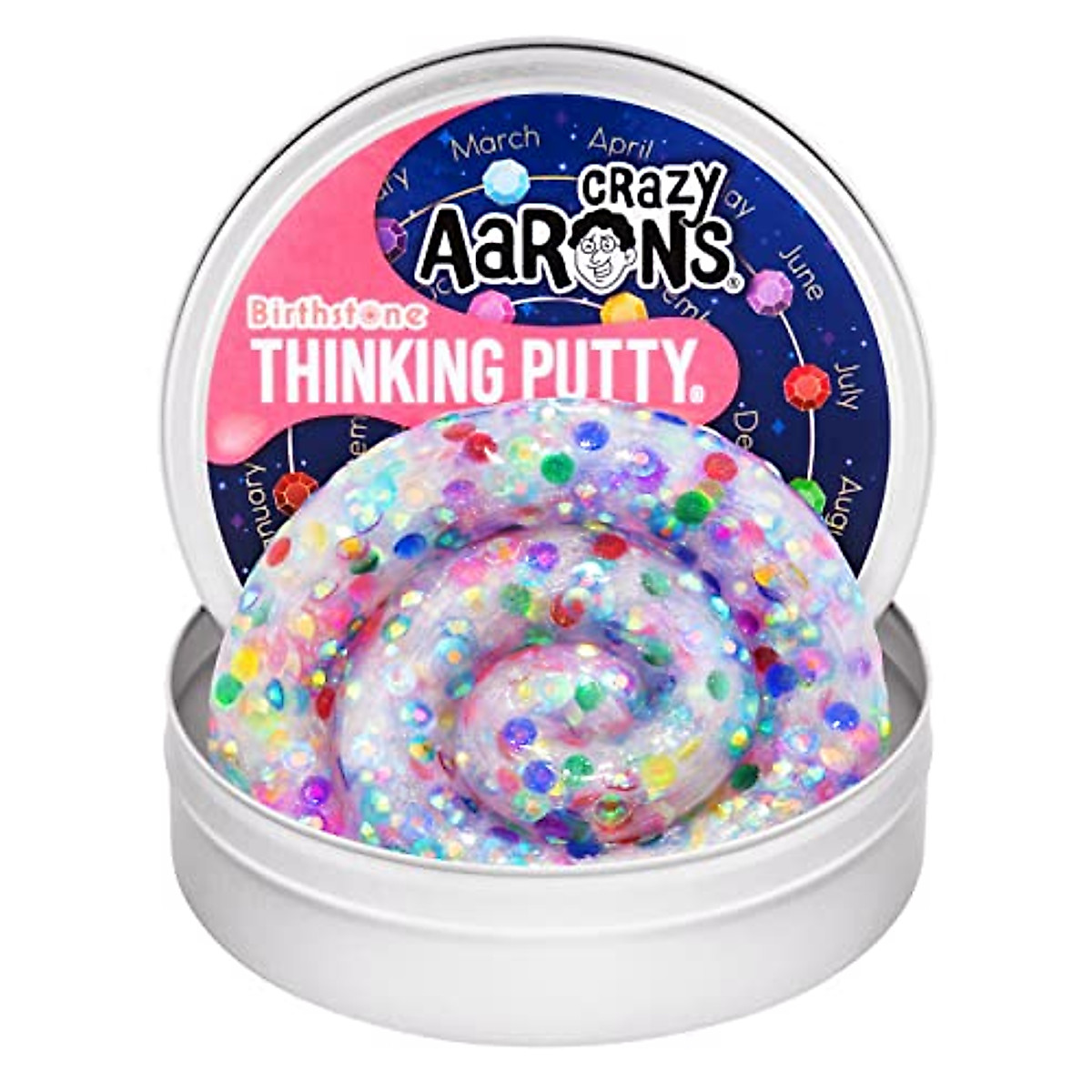 Crazy Aaron's Birthstone Thinking Putty 4" Tin See-Through Putty, Soft Texture Thinking Putty - Non-Toxic Sensory Play Putty - Never Dries Out - Creative Toy for Ages 3+