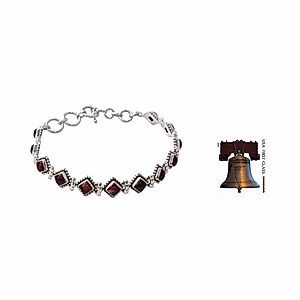 NOVICA Artisan Handmade Garnet Tennis Bracelet Red Artisan Crafted India Silver Sterling Style Birthstone [7.75 in min L x 8.5 in max L x 0.4 in W] ' Deep Red Diamonds'