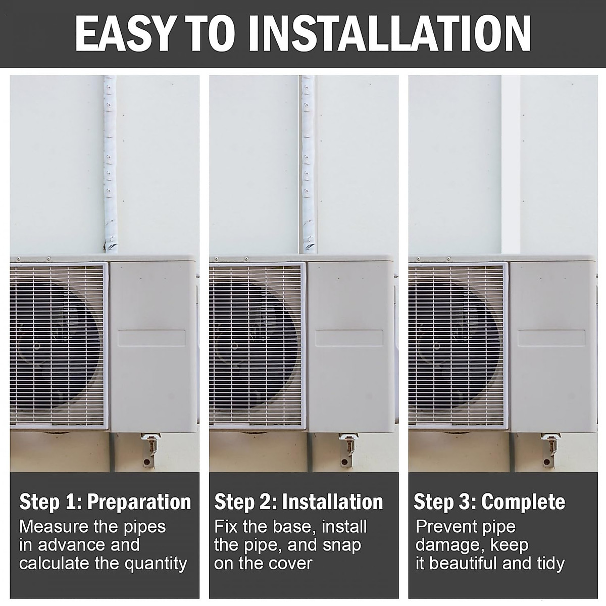 YoleShy 3'' 9 Ft Mini Split Line Set Cover PVC Mini Split Cover Kit Easy Installation Decorative Line Cover Kit for Mini Split AC Line Cover Kit for Heat Pump & Units Air Conditioners