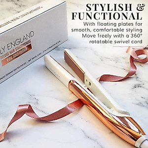 Lily England Hair Straightener and Curler, Adjustable Temperature, Dual Voltage 1 Inch Ceramic Rose Gold Flat Iron, Hair Straightener Curling Iron in One