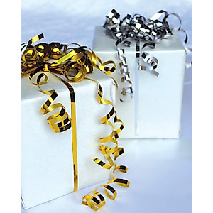 Xmas Ribbon - Christmas Ribbon Set of 4 Rolls Silver Red Green Gold Curling Ribbons Thin for Holiday Wrapping & Decoration