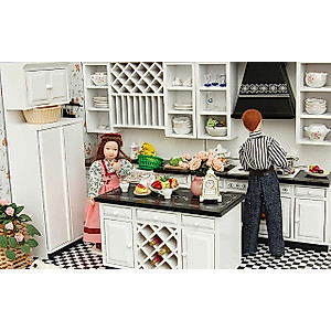 1:12 Scale Mini House Wooden Furniture Miniature Kitchen Cabinet Mini Bar Counter Furniture Set (White and Black)
