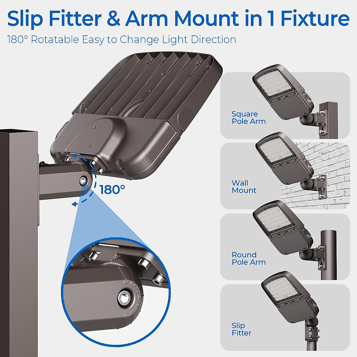 CINOTON 150W/100W/75W LED Parking Lot Light Outdoor 22500LM, 100-277V Dusk to Dawn IP65 Waterproof Commercial Street Light with Arm & Slipfitter Mount for Warehouse, 5000K Daylight ETL Listed 1 Pack
