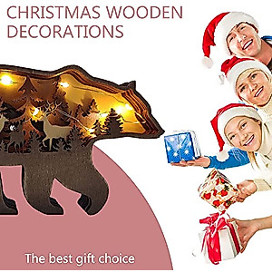 Linwnil Forest Animal Wooden Home Wall Sculptures Ornament,Multi-Layer 3D Wood Carving Art Shelf Table Wood Crafts Home Furnishing (Bear)