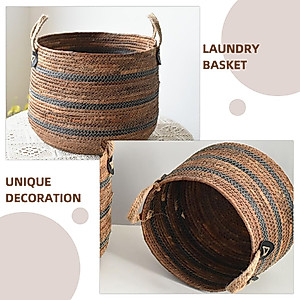 Cabilock Woven Storage Basket Straw Planter Basket Toy Blanket Organizer Bin Laundry Hamper With Handles Wicker Basket Sundries Case Container for Home Decor