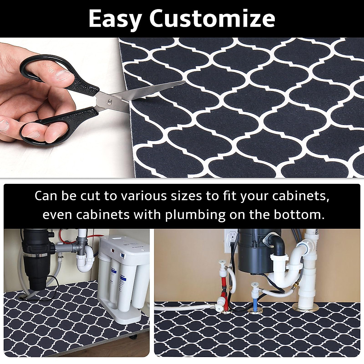 Under Sink Mat for Kitchen Waterproof, Undersink Mats for Bottom of Kitchen Sink, Non-Adhesive Absorbent Quick Dry Under Sink Liner, Non-Slip Shelf Protector Under Sink Tray (Dark Gray, 24"×30")