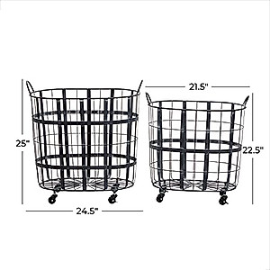 Deco 79 Metal Storage Basket with Wheels and Handles, Set of 2 25", 22"H, Black