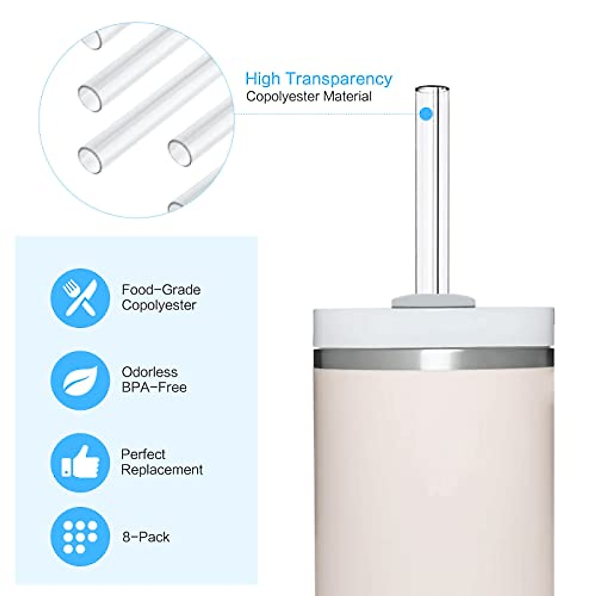 8 Pack Replacement Straws Compatible with Stanley Adventure Travel Tumbler, Reusable Plastic Straws with Cleaning Brush, Compatible with Stanley 40 oz Cup Accessories（12.5inch Long） (8 Pack)