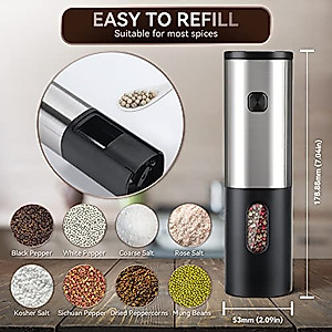 Electric Salt and Pepper Grinder Set Rechargeable, HOMCYTOP Automatic Salt & Pepper Mill Refillable with Storage Base, USB Cables, Blue LED Light, One Hand Operation, 2 Adjustable Coarseness Mills