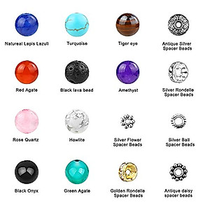 YBLNTEK 400Pcs Lava Beads Stone Rock Beads Rainbow Striped Beads Kit with Chakra Beads Cloisonne Beads Spacer Beads Bracelet String Cord for Diffuser Essential Oils Adult Jewelry Making Supplies