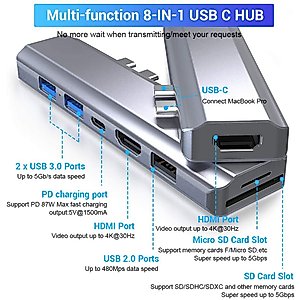 EKSA Triple Display USB C Hub with 2 HDMI 4K, 8-in-1 USB Type C Dual HDMI Adapter Docking Station for MacBook Pro & Air 2019/2018/2017/2016 (8 in 1)
