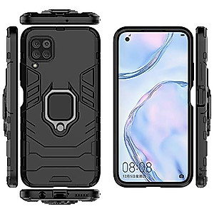 EasyLifeGo for Huawei P40 lite/Huawei Nova 7i Kickstand Case with Tempered Glass Screen Protector [2 Pieces], Hybrid Heavy Duty Armor Dual Layer Anti-Scratch Case Cover, Black