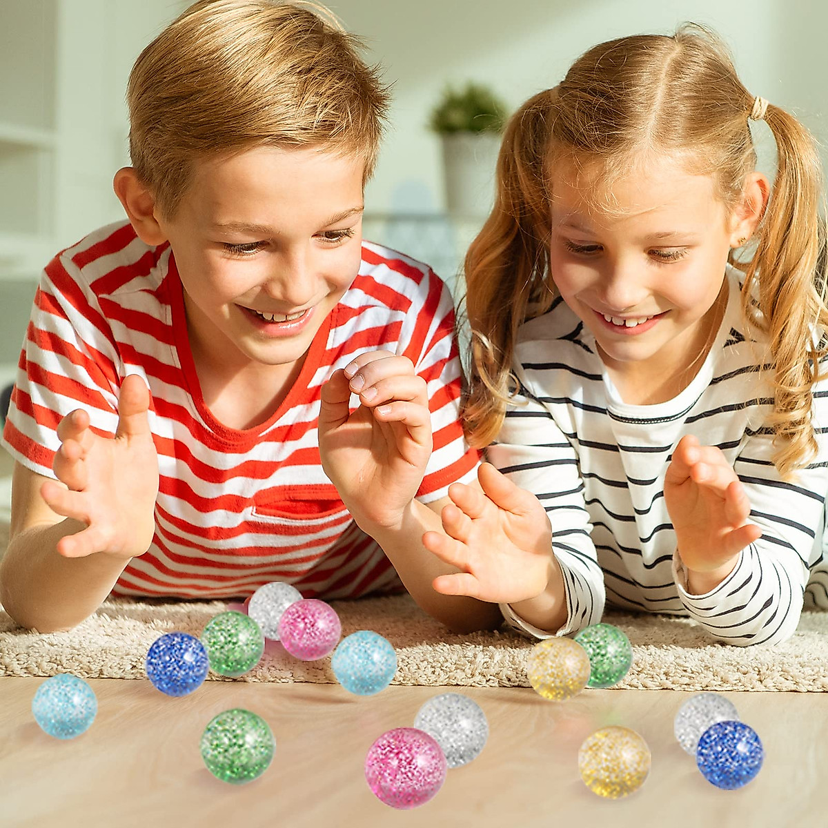 Ayfjovs 24PCS Glitter Bouncy Balls for Kids Party Favors, 32mm 6 Colors Rubber Bounce Balls Bulk, Easter Bag Filling, Easter Basket Stuffers