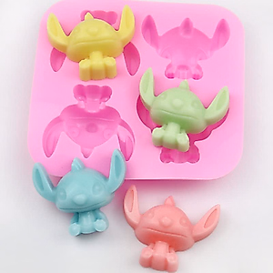 INKU 4 Cavity Lilo and Stitch Silicone Mold for DIY Fondant Candy Chocolate Molds DIY Cake Tray 3D Chocolates Hard Sweets Desserts Candles Drop Glue Decoration Birthday Party Cake Decor Candy Mold