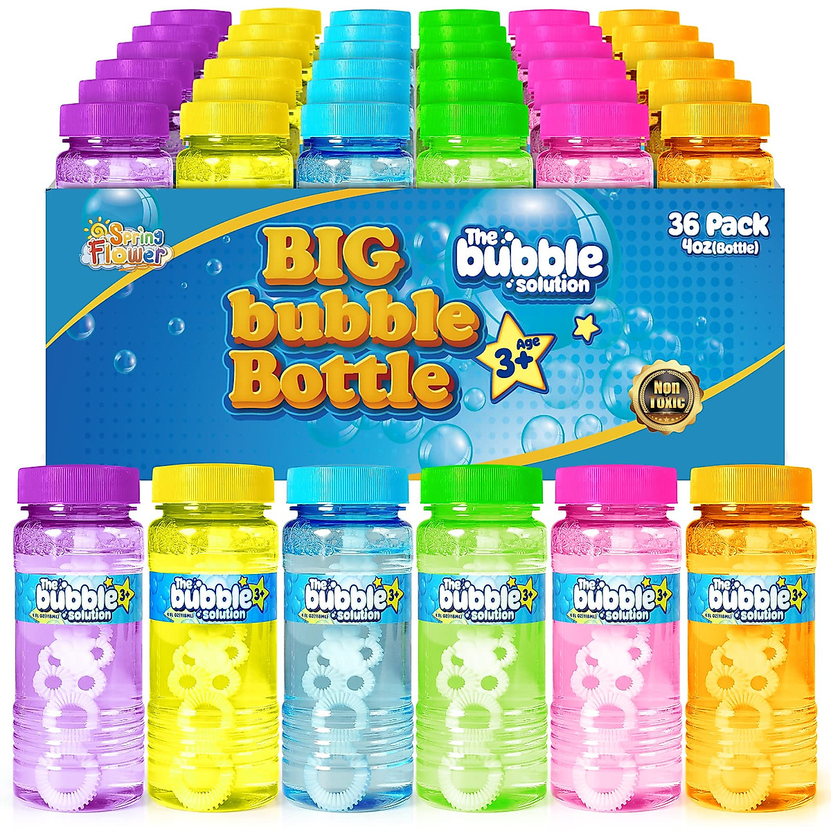 36 Pcs Bubble Bottles with Wand,Bubbles Party Favors for Kids,Summer Toys, Blow Bubbles Solution Novelty Toy, Party Favors, Birthday Party Supplies, Outdoor & Indoor Activity,4oz,6 Colors