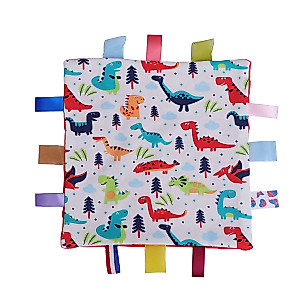 Toyvian Colorful Security Tag Blanket Soft Appease Towel for Newborn Toddlers(Dinosaur Pattern)