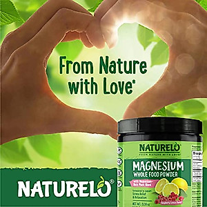NATURELO Whole Food Magnesium Powder - Supports Stress Relief, Relaxation, Raspberry Lemon Flavor - 85 Servings | 15 oz