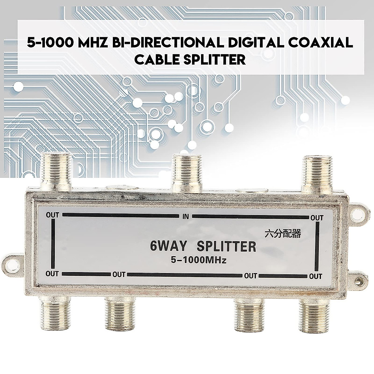 6 Way Splitter, Zinc Alloy 6 Way Coax Cable Splitter 5-1000MHz CATV TV Antenna Coaxial Signal Split