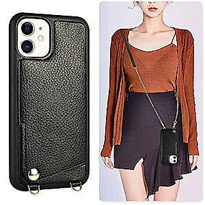 iPhone 11 Crossbody Case, JLFCH iPhone 11 Wallet Case with Card Slot Credit Card Holder Leather Phone Purse Cover for Apple iPhone 11, 6.1 inch - Black