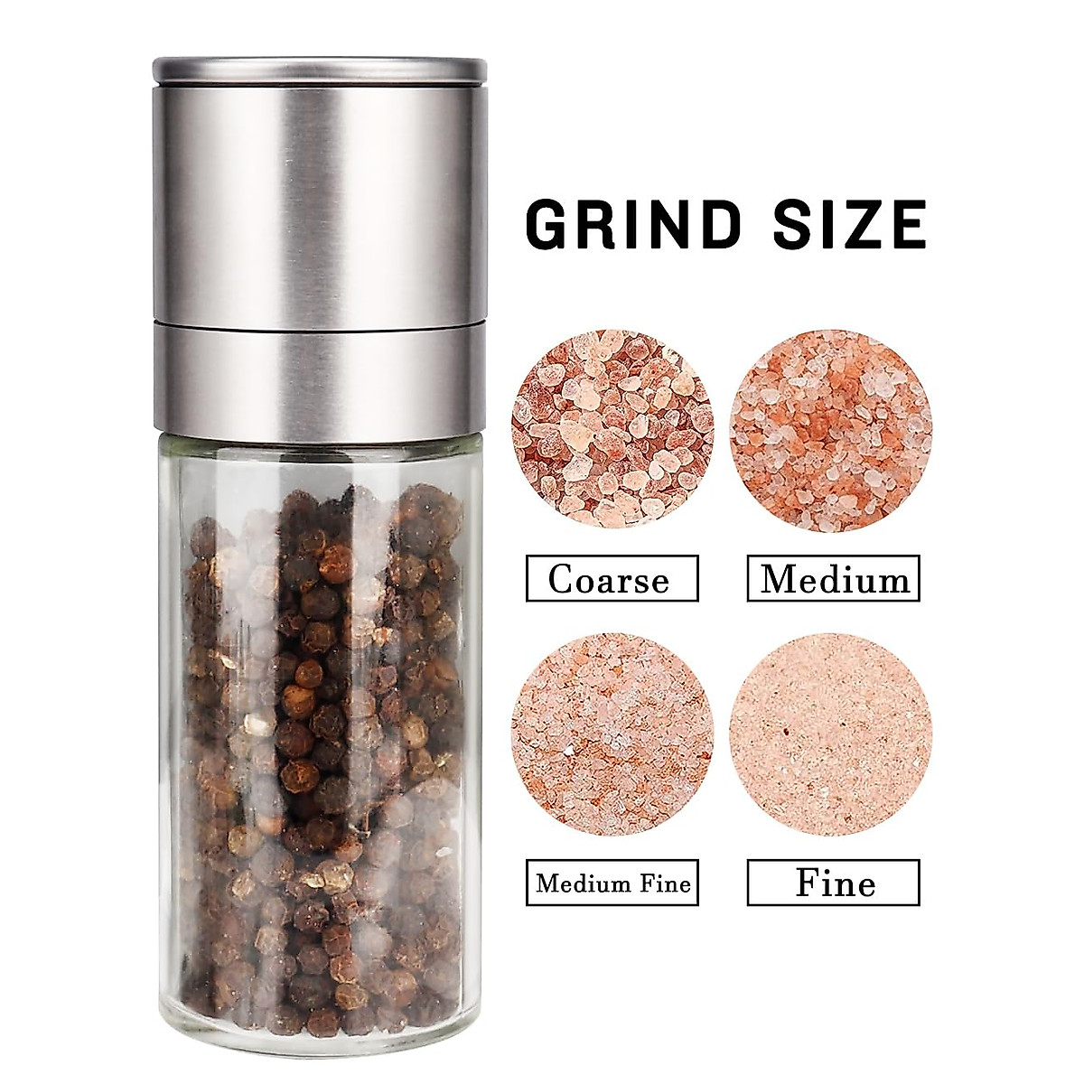 Gulex® Salt Grinder Pepper Grinder Pepper Mill, Salt Grinder Refillable, Adjustable Coarseness Black Pepper Grinder, Stainless Steel Sea Salt Shaker with Ceramic Rotor (1 pcs)