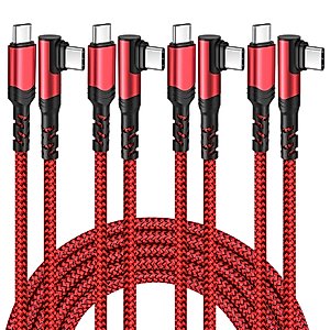 Pofesun USB C to USB C Cable 10ft, 4 Pack 60W 90 Degree Right Angle USB-C Fast Charging Cable,Braided Type C to Type C Charger Compatible for MacBook Pro,iPad Pro,Galaxy S22/S21/20/Note 20,Pixel-Red
