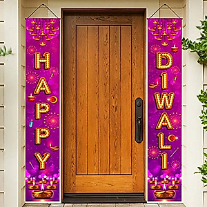 Happy Diwali Hanging Banner Porch Sign Front Door Decorations - Festival of Lights Deepavali Decorations Party Banner