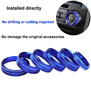 Kujunpao Air Conditioner Switch Trim Cover Aluminum Center Console Knob Compatible for Ford F150 XLT Accessories 2015-2019 6PCS(Blue)