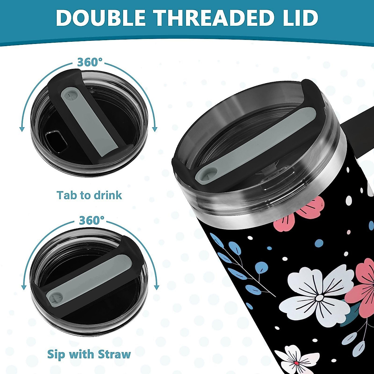 FRCSDIY Beautiful Flowers Insulated Tumbler with Handle and Straw Lid,30oz Leakproof Stainless Steel Cup BPA-Free Water Bottle