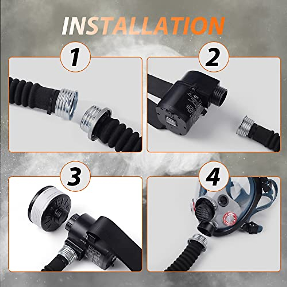 HANUU Reusable PAPR Respirator, Portable PAPR Respirator System with 40mm Activated Carbon Filter, Powered Air Purifying Respirator, Gas Mask for Gases, Dust, Vapors, Chemicals, Paint, Spray