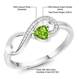 Gem Stone King 10K White Gold 4MM Heart Gemstone Birthstone & White Diamond Accent Infinity Ring | Heart Shape Wedding Engagement Anniversary Promise Ring For Women