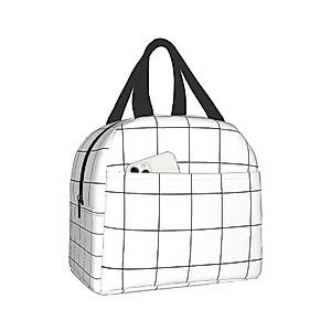 White Checkered Bags, Reusable Snack Bag Food Container For Boys Girls Men Women School Work Travel Picnic Waterproof Outdoors Game Handbags For Adults