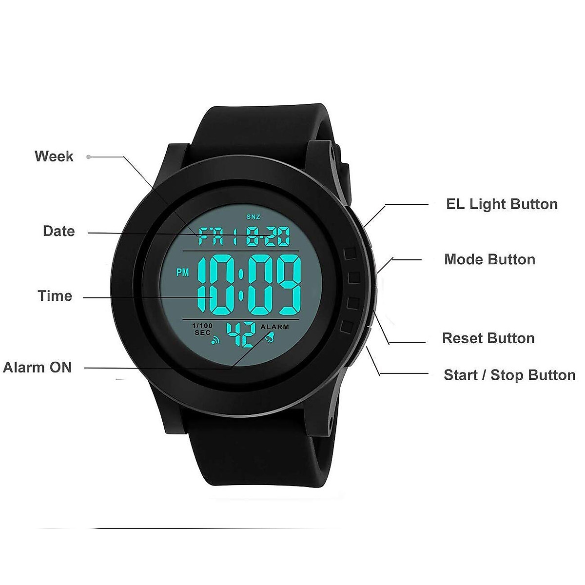 LYMFHCH Men's Digital Sports Watch LED Screen Large Face Electronics Military Watches for Men Waterproof Alarm Stopwatch Back Light Outdoor Army Watch