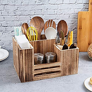 handrong Utensil Caddy Silverware Caddy Cutlery Caddy Wooden Cutlery Holder Antique Flatware Caddy Holder for Kitchen, Dining, Party, Picnics, 8 Compartments (Brown, 11.8x7.5x6.7)