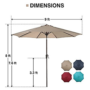 JARDINA Outdoor You Living 9’ Patio Umbrella UV Protected Outdoor Table Umbrella with Push Button Tilt/Crank Market Umbrella with 8 Ribs for Lawn, Garden, Backyard & Pool, Beige