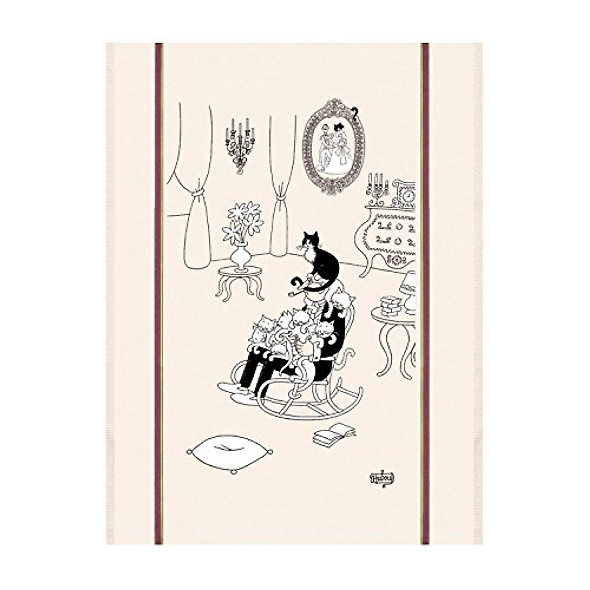 Torchons & Bouchons, Dubout, La Sieste (Cat Nap) French Printed French Kitchen Tea Towel, 100% Cotton