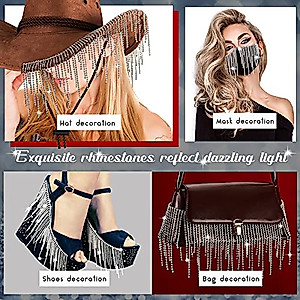 MTLEE Trim Rhinestone Fringe Belt Beaded Ribbon Tassel Chain for Jeans Clothing Accessories DIY Decoration (1 Yard, Silver)