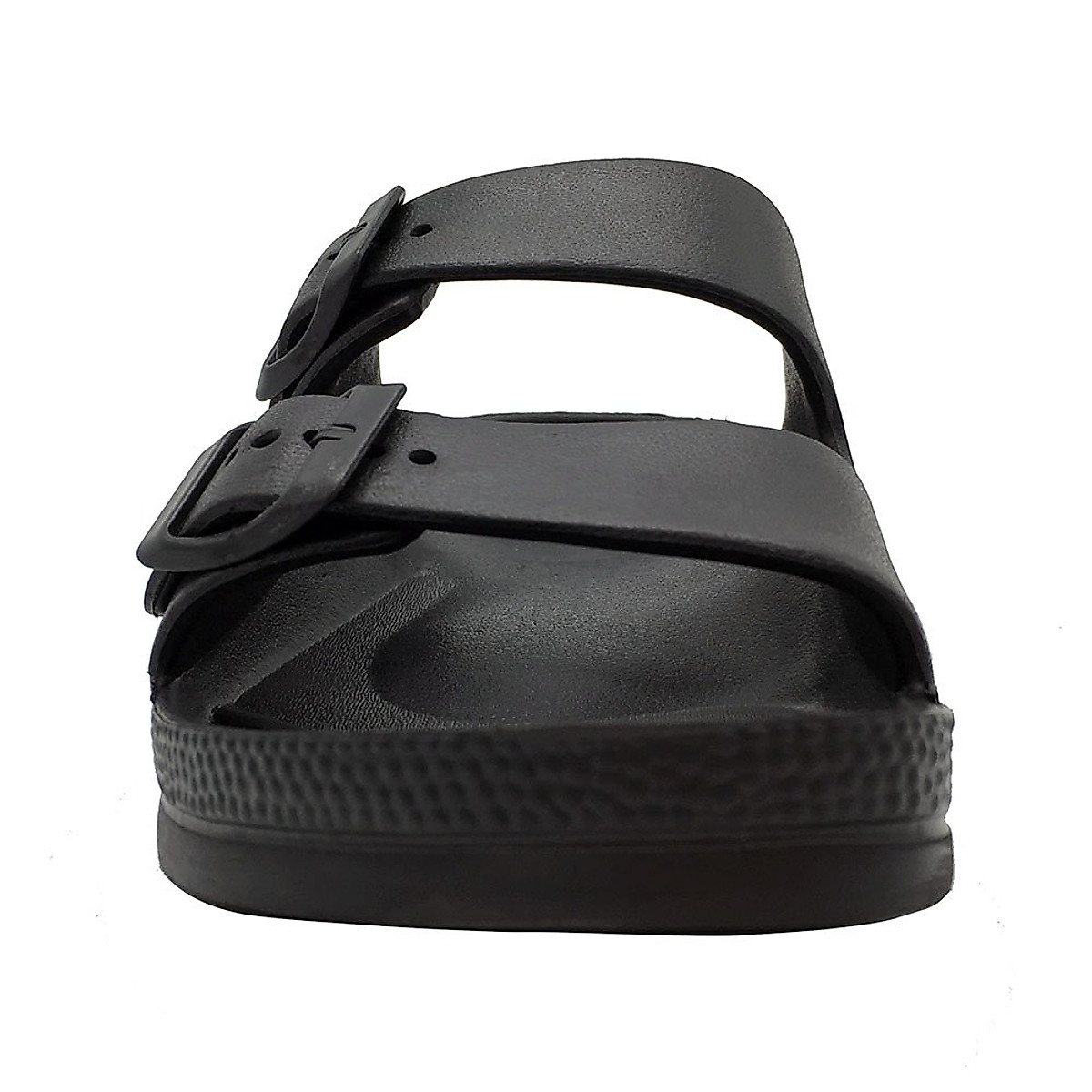 FUNKYMONKEY Men's Comfort Slides Double Buckle Adjustable EVA Flat Sandals (12 M US, Black/SPK)