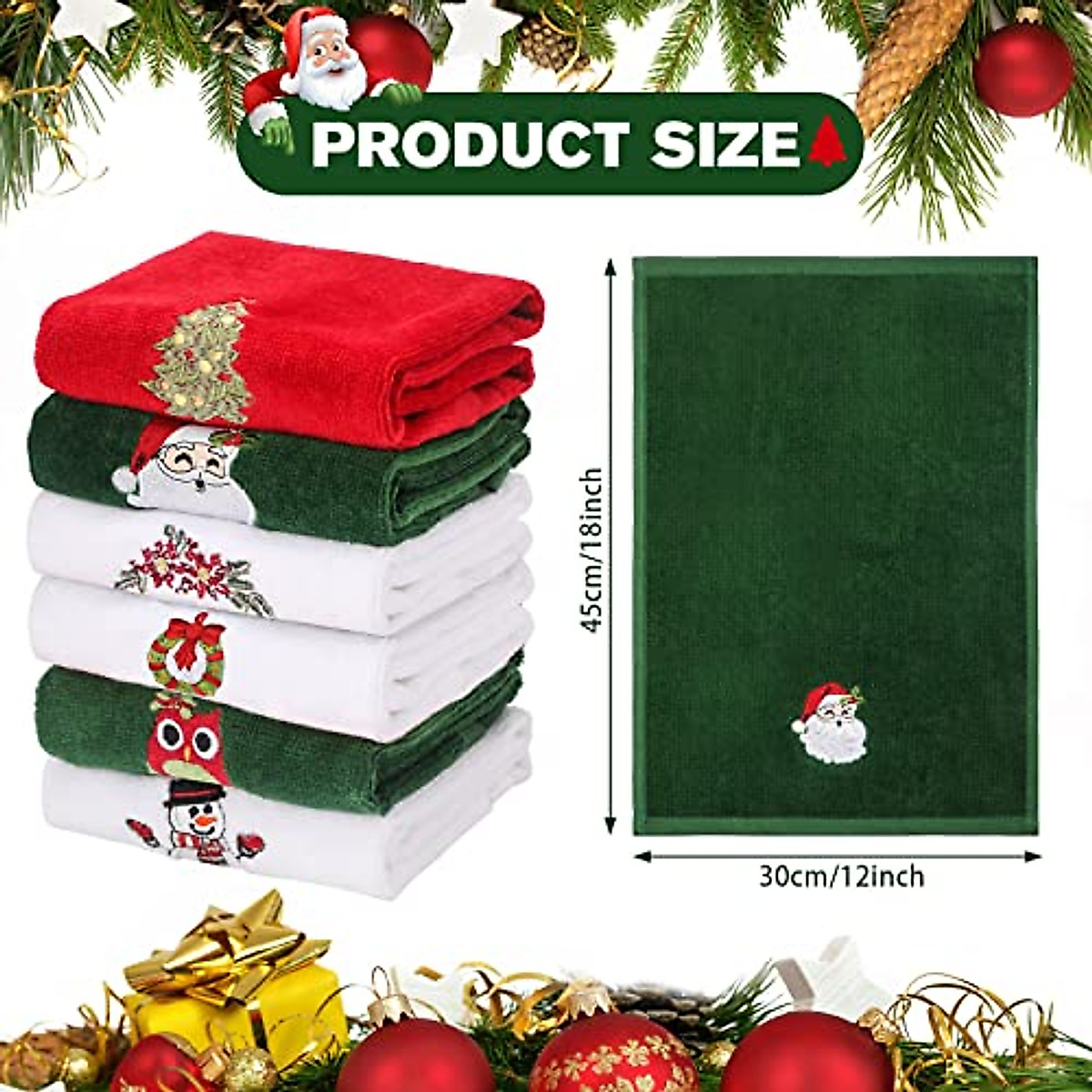Set of 6 Mix 12 x 18 Inches Christmas Bath Towels Embroidery Hand Towels Christmas Towels Bathroom Dish Towels Soft Kitchen Wash Cloths Towels for Bathroom Kitchen Towels Gift