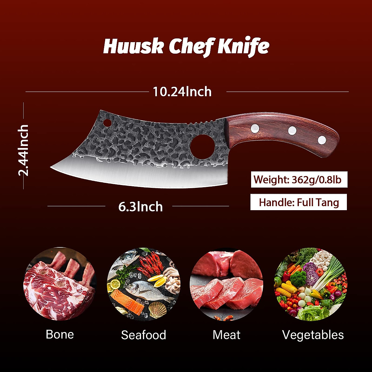 ROCOCO 3PCS Butcher Cleaver Knife Set for Meat Cutting Serbian Chef Knife Viking Boning Cleaver with Sheaths for Kitchen Outdoor BBQ Camping Birthday Father Mother Christmas Gift Idea Men