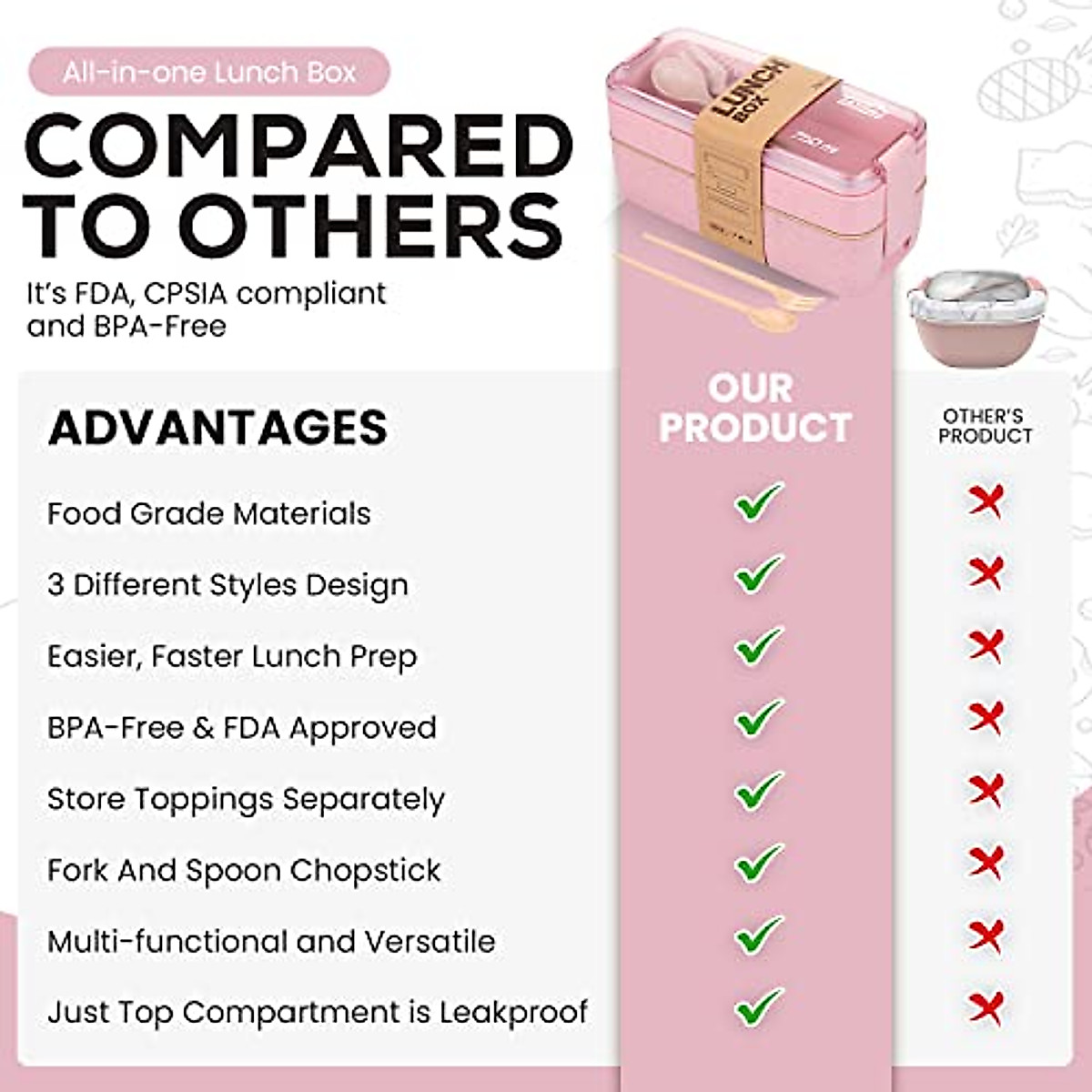 TARLINI | Stackable Bento Lunch Box for Adults - Bentgo-Inspired Design - Microwave & Dishwasher Safe - Aesthetic & Cute Meal Container - Perfect for Work, On-the-Go - Hot Food, Lunchboxes, Meal Prep