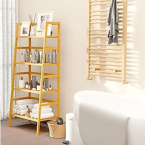Bamboo Bookshelf - Narrow Ladder Shelf with Adjustable Height for Plants and Books - Ideal for Bathroom, Living Room, Bedroom and Kitchen