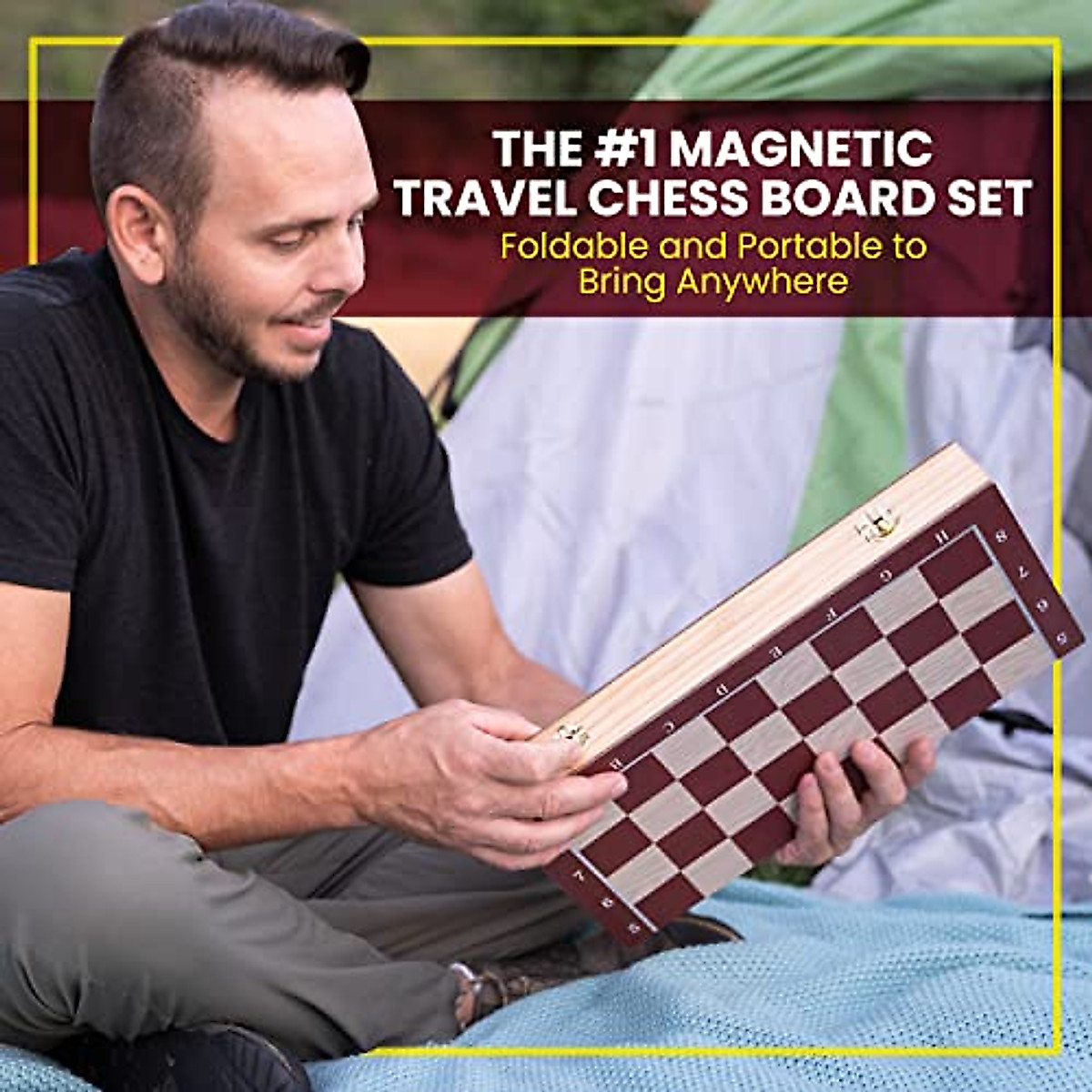 Magnetic Wood Chess Set-15-Inch-Folding Board, Portable Travel Chess Board Game Set Comes with Crafted Chess Game Pieces, Numbers & Letters in a Solution Storage, Great Chess Sets for Kids & Family.