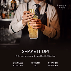 American Atelier Cocktail Shaker with 2 Rock Glasses | 3-Piece Set | Home Bar Kit | Old Fashioned Glasses for Whiskey and Bourbon | 15-Ounce Capacity Shaker | Bar Accessories Gift Set