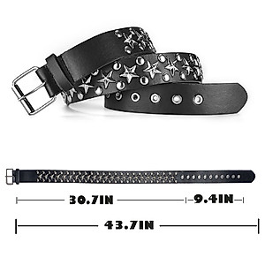 CWCYYDSYY Stars Studded Belts Y2K Punk Hip Hop Black Faux Leather Grommet for Halloween Cosplay for Women Men