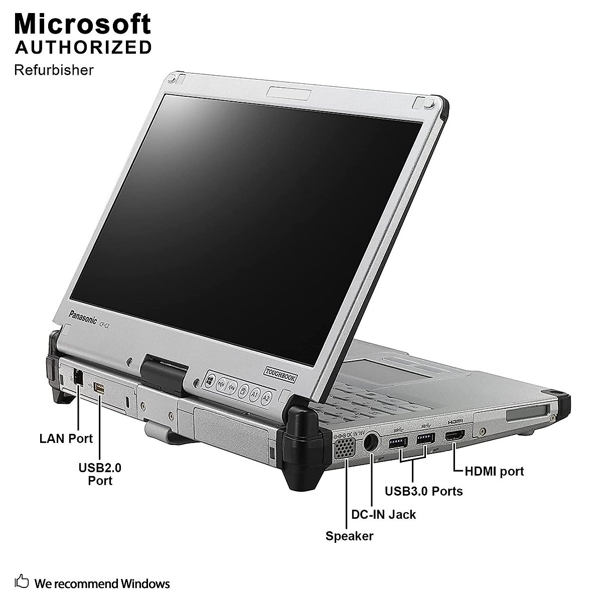 Panasonic Toughbook CF-C2 12.5 Inch Laptop , Intel Core i5 4300U up to 2.9GHz, 8G DDR3L, 480G SSD, WiFi, USB 3.0, VGA, HDMI, Windows 10 64 Bit-Multi-Language, English/Spanish/French(CI5) (Renewed)