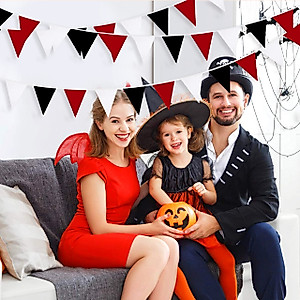 10M/32Ft Red Black White Banner Halloween Party Decorations Triangle Flag Fabric Pennant Garland Bunting for Wedding Graduation Birthday Pirate Casino Mickey Mouse Ladybug Theme Hanging Festival Decor