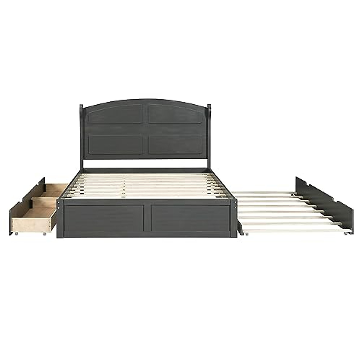 Harper & Bright Designs Queen Platform Bed with Twin Size Trundle and 2 Storage Drawers, Wooden Queen Size Bed Frame with Headboard, Queen Storage Bed with Trundle for Bedroom (Antique Gray)