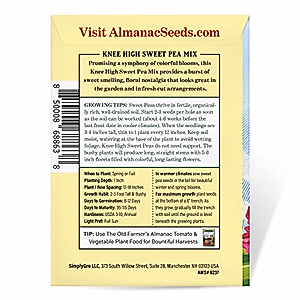 The Old Farmer's Almanac Sweet Pea Seeds (Knee High Mix) - Approx 10 Flower Seeds - Premium Non-GMO, Open Pollinated, USA Origin