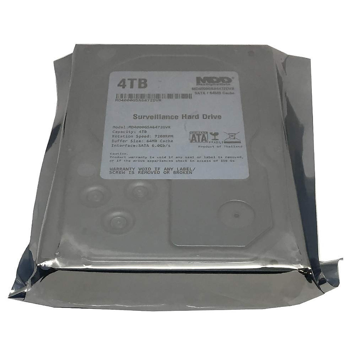 MaxDigitalData 4TB 64MB Cache 7200PM SATA 6.0Gb/s 3.5" Internal Surveillance CCTV DVR Hard Drive (MD4000GSA6472DVR) - w/ 2 Year Warranty (Renewed)