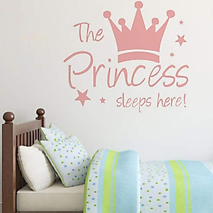 Maydahui 2PCS Wall Sticker The Prince/Princess Sleep Here 12.6 Inch Little Crown Star Art Quotes Wall Decal Decor for Living Room Bedroom
